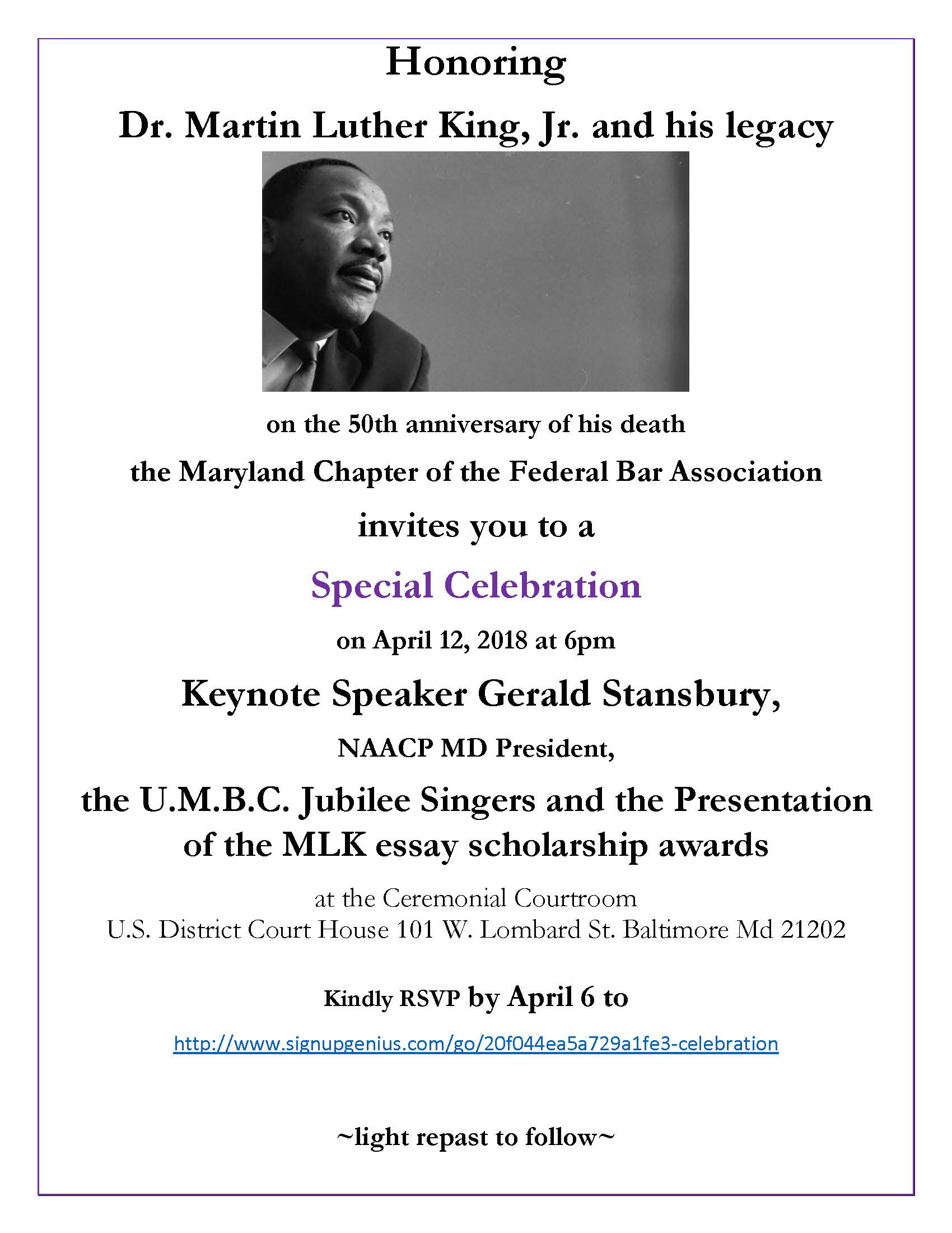 FBA Maryland: Invitation to Special Ceremony Honoring Dr. Martin Luther ...